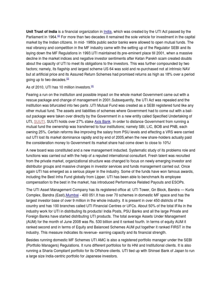 Unit Trust of India | Download Free PDF | Companies | Securities (Finance)