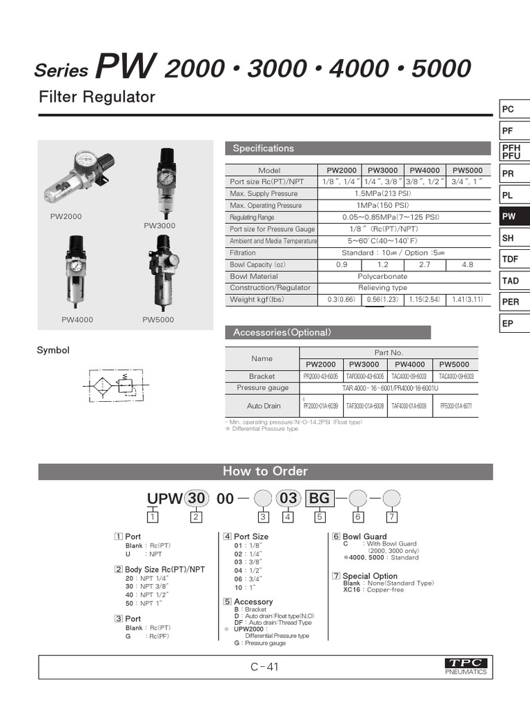Filter Regulator TPC Series 2000-4000 | PDF | Valve | Mechanical ...