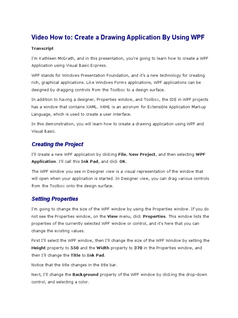 Transcript - Creating A Visual Basic WPF Application | PDF | Windows Presentation Foundation ...