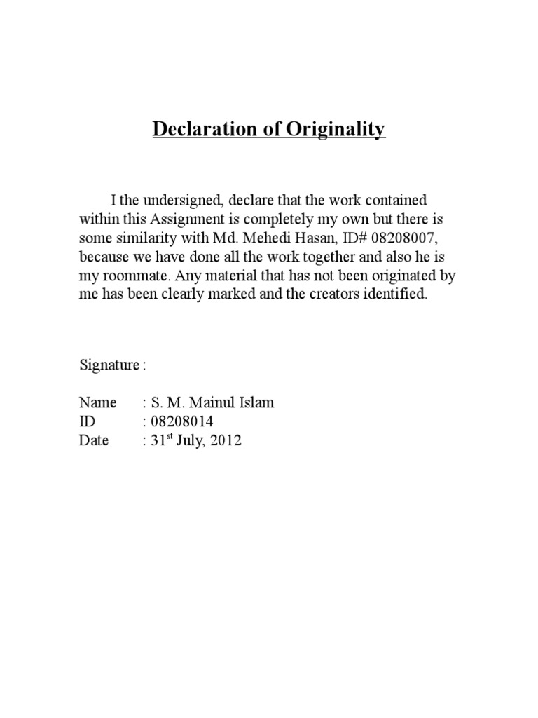 Moin Declaration of Originality | PDF