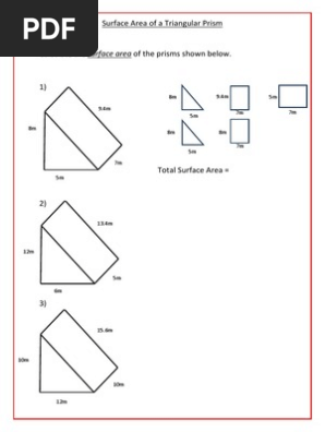 Triangular Prisms Surface Area Worksheet Surface Area Of Pyramids