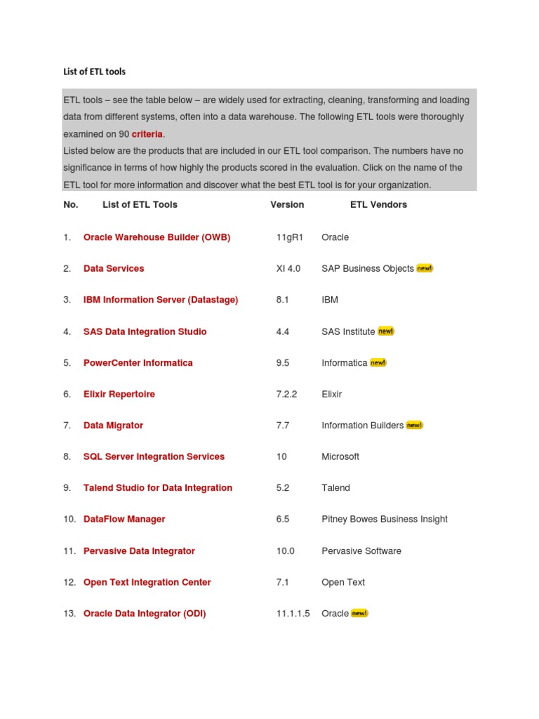 List of ETL Tools | PDF