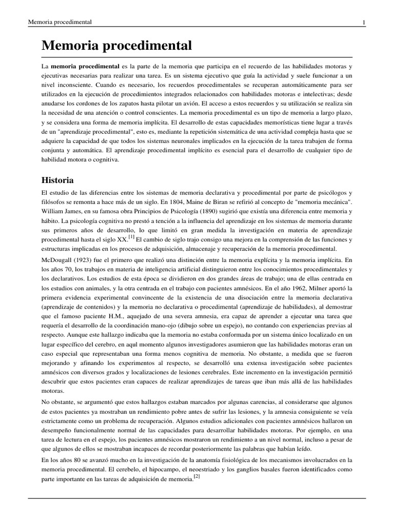 Memoria Procedimental | Memoria | Cerebro