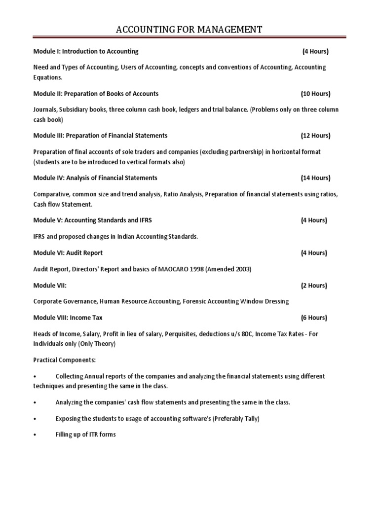 Syllabus - Accounting For Management | PDF | Financial Statement ...
