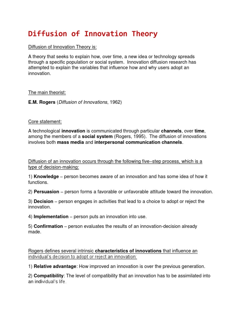 Summary Diffusion of Innovation Theory | PDF | Innovation | Epistemology