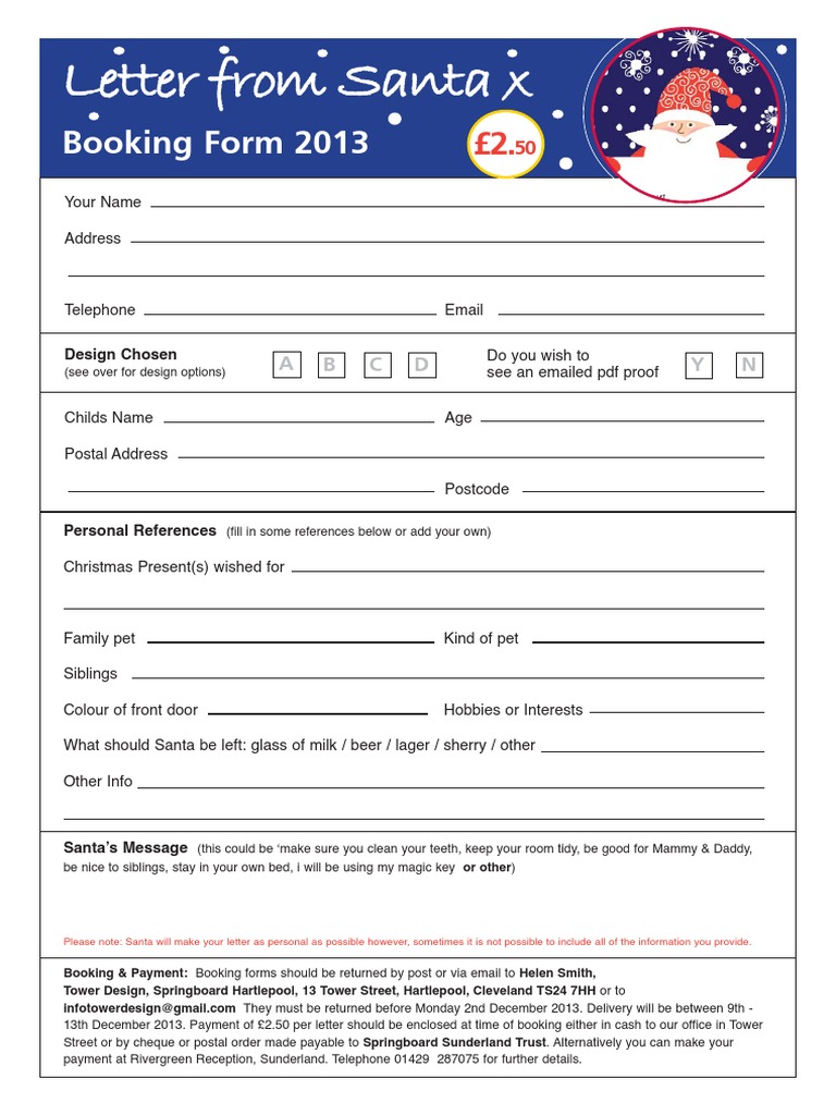 A Letter From Santa - Booking Form 2013 | PDF | Santa Claus | Rudolph ...