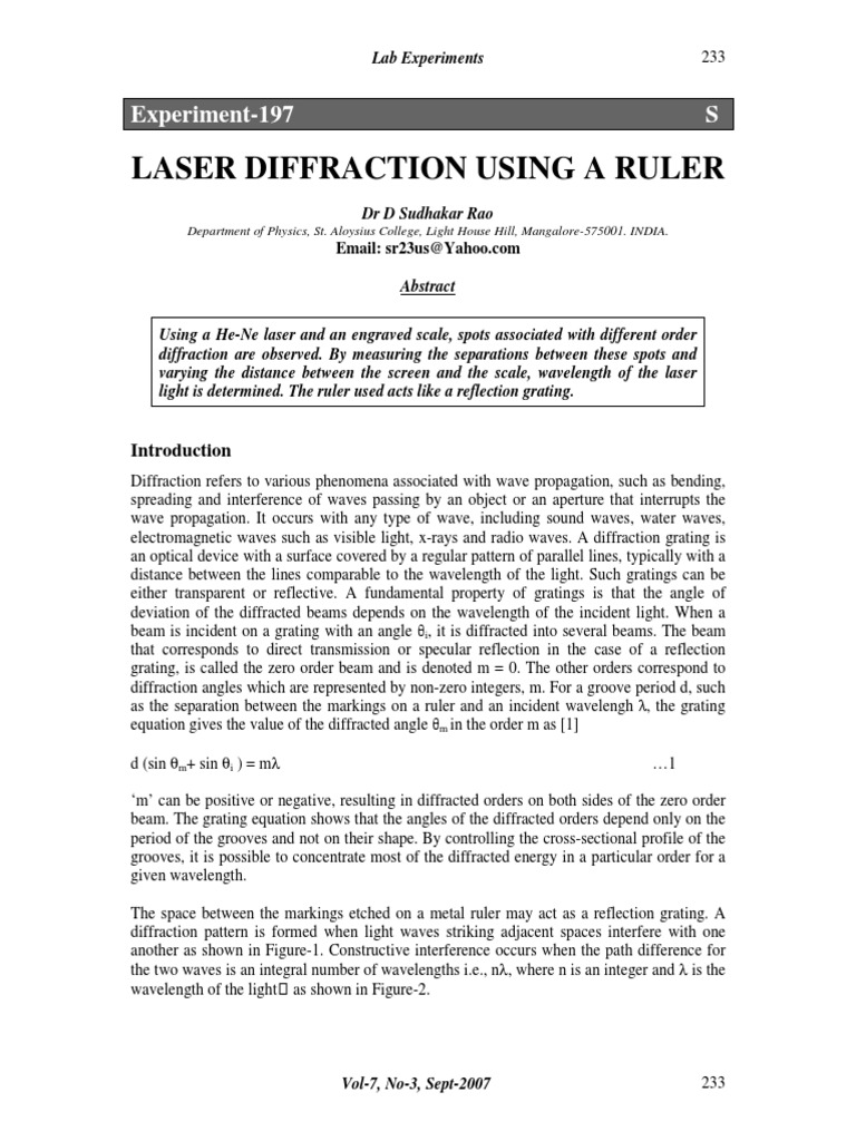 Laser Diffraction Using A Ruler | PDF | Diffraction | Wavelength