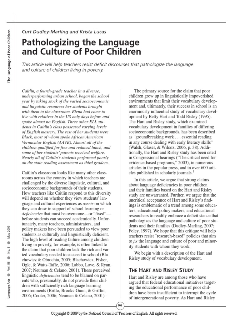Pathologizing The Language of Poor Children | PDF | Poverty | Poverty ...