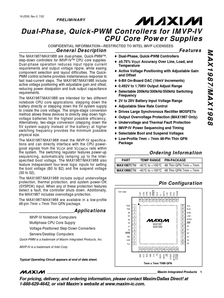 Dual-Phase, Quick-PWM Controllers For IMVP-IV CPU Core Power Supplies ...