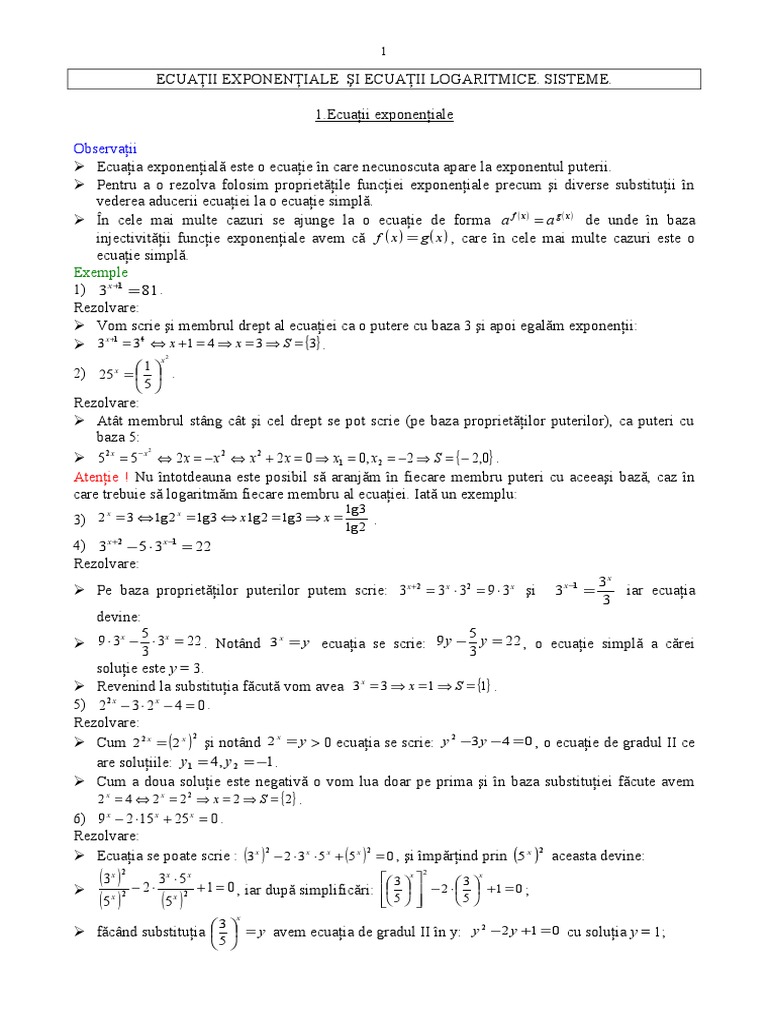 Ecuatii Exponentiale Si Logaritmice | PDF