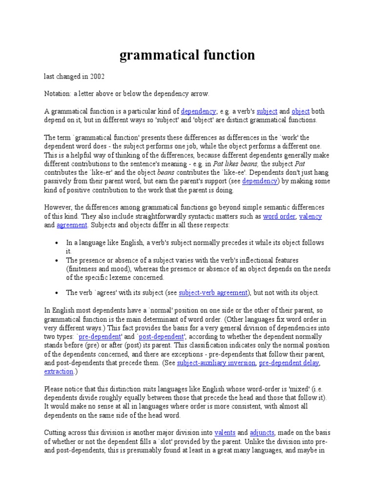 A Comprehensive Overview of Grammatical Functions and Their Syntactic ...