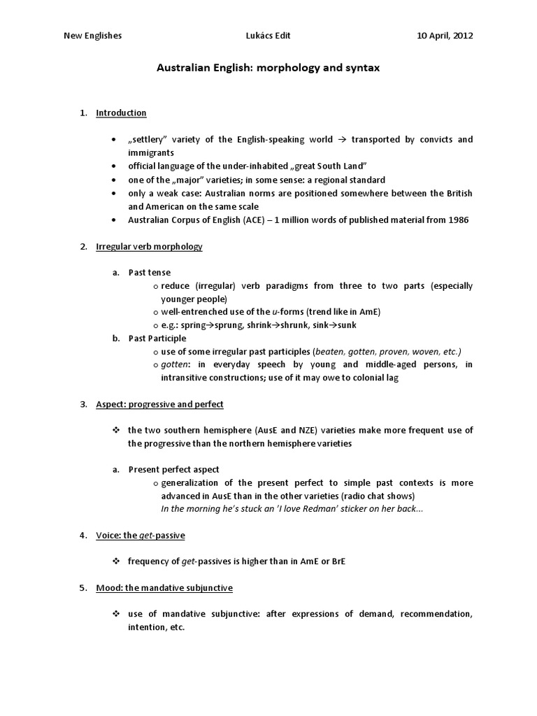 Morphological and Syntactic Features of Australian English: A Study of ...
