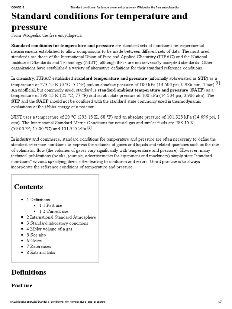 Standard Conditions For Temperature and Pressure - Wikipedia | PDF ...