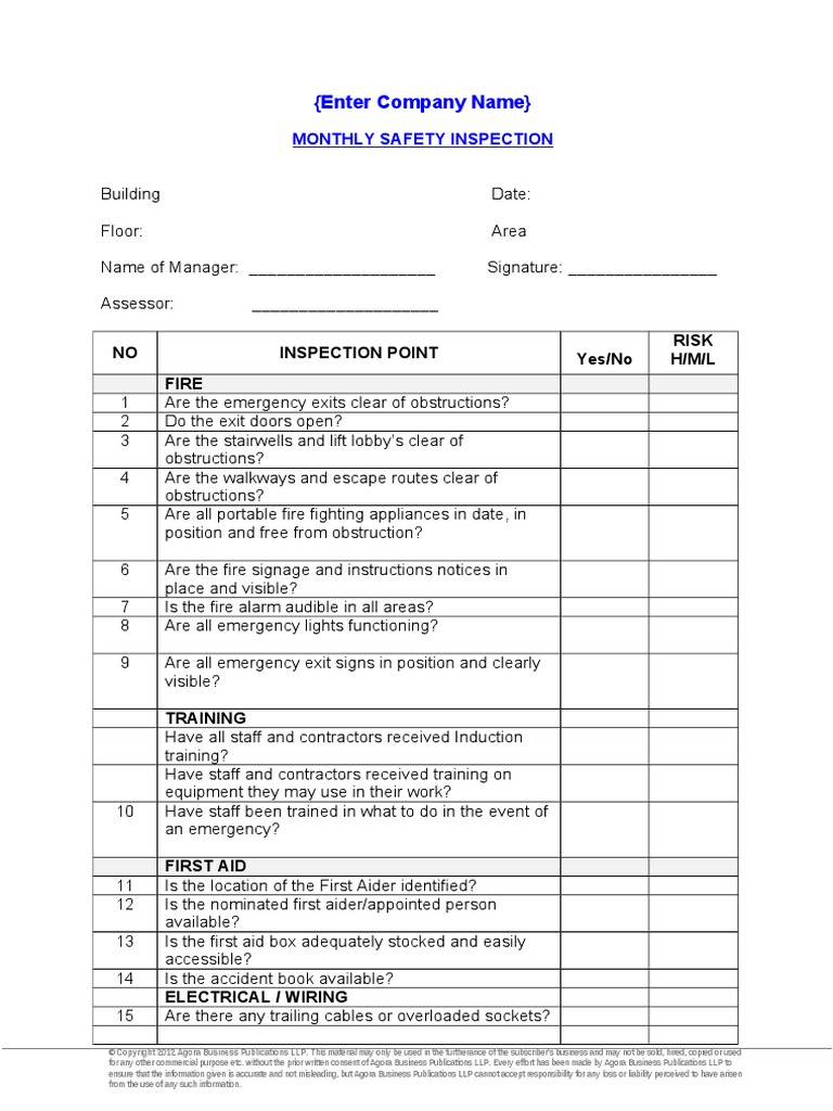 Monthly Inspection Checklist | PDF | Limited Liability Partnership | Law
