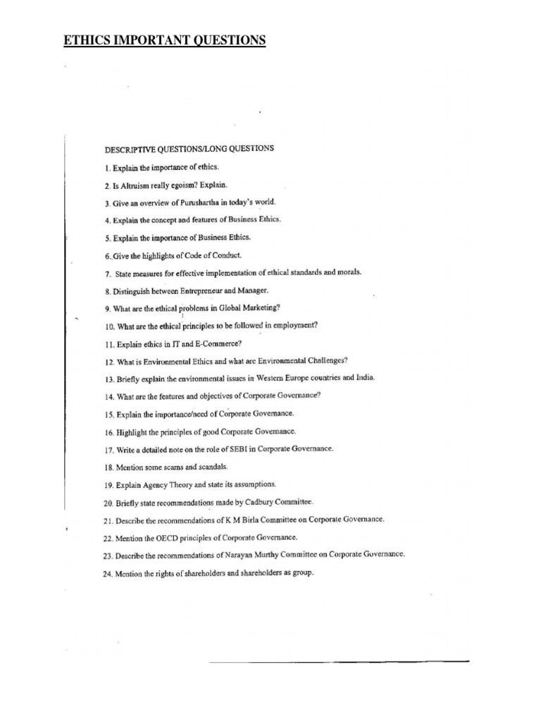 Ethics Important Questions | PDF | Social Science