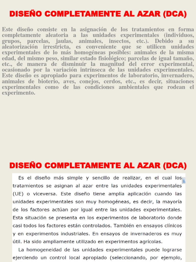 Diseño Completamente Al Azar (Dca) | PDF | Análisis de variación ...