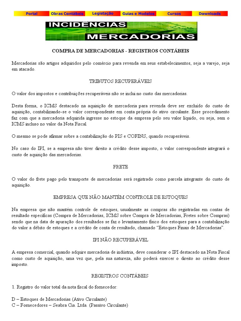 Contabilização de Compras de Mercadorias | PDF | Contabilidade | Impostos