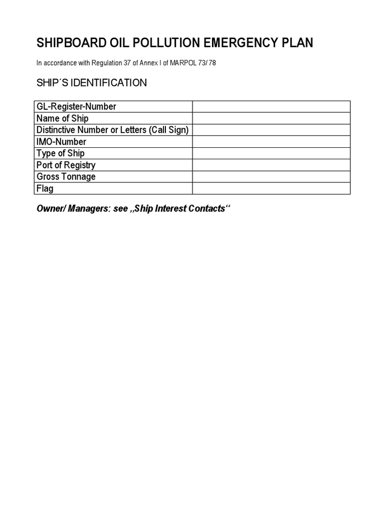 Shipboard Oil Pollution Emergency Plan: Ship S Identification | PDF