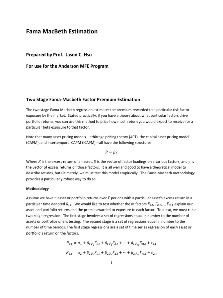 Estimating Factor Premiums Using the Two-Stage Fama-Macbeth Regression ...
