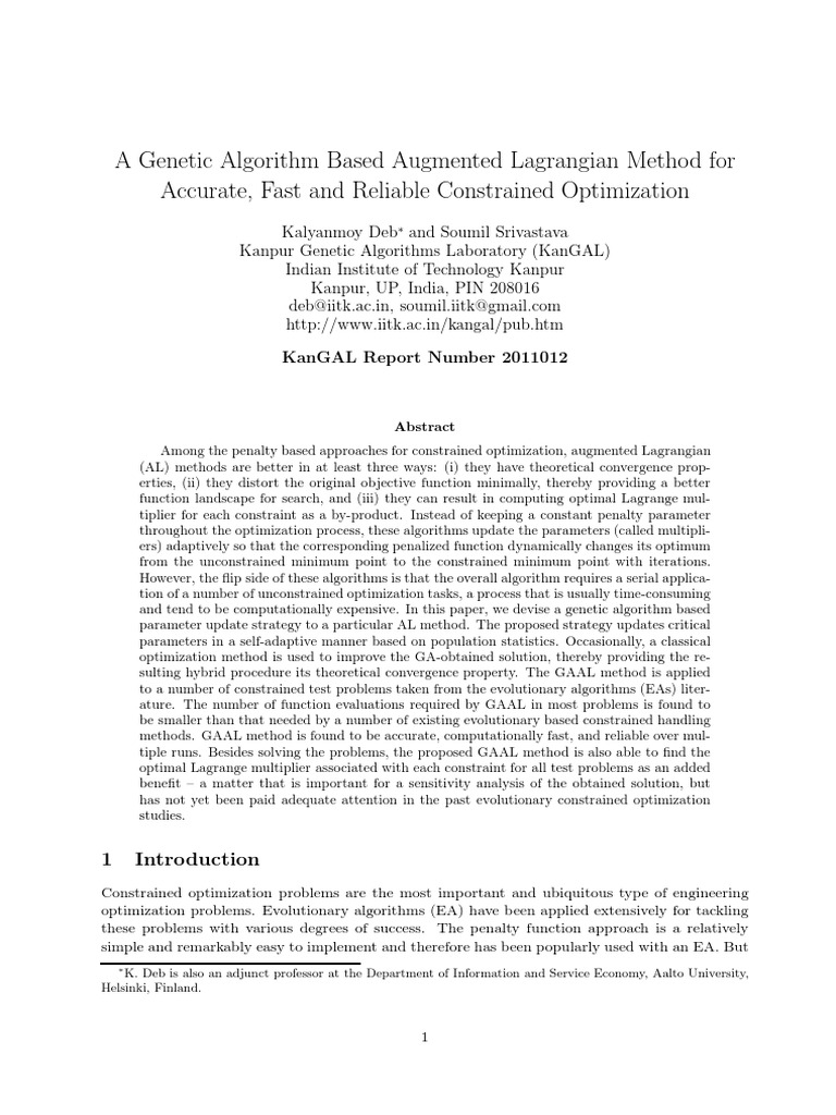 A Genetic Algorithm Based Augmented Lagrangian Method For Accurate ...