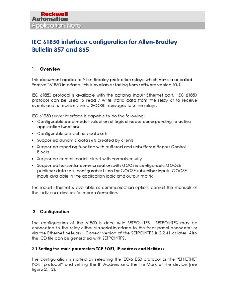 IEC 61850 Interface Configuration For Allen-Bradley Protection Relays | PDF