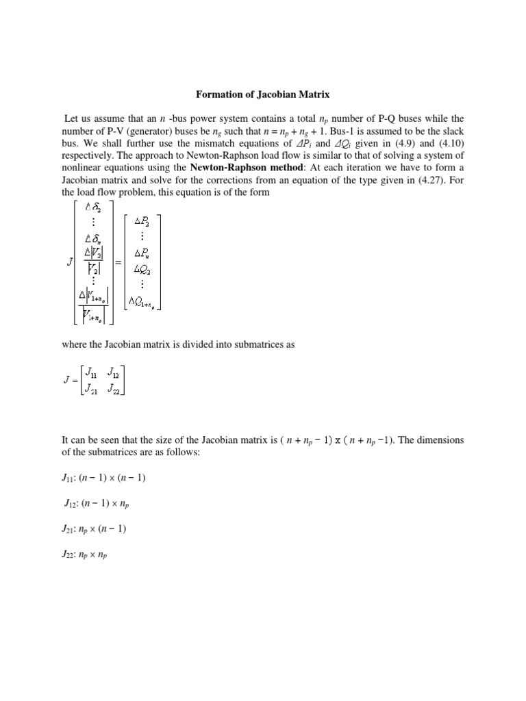 Formation of Jacobian Matrix: 1) X (N + N 1) - The Dimensions | PDF ...