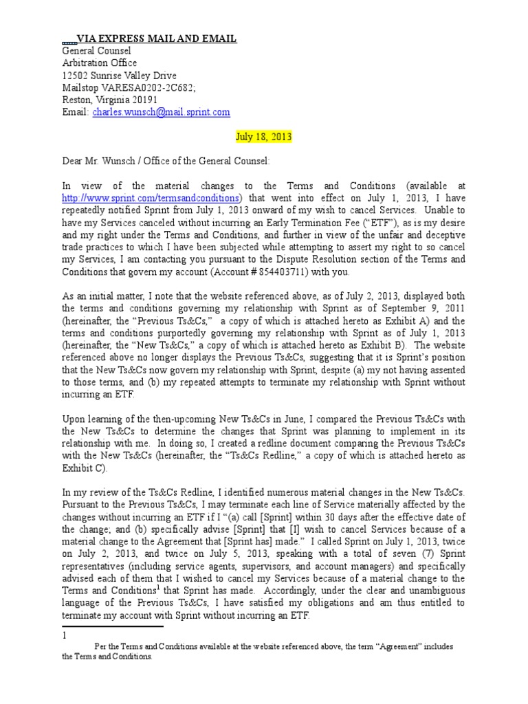 Sprint Letter | PDF | Fee | Contractual Term