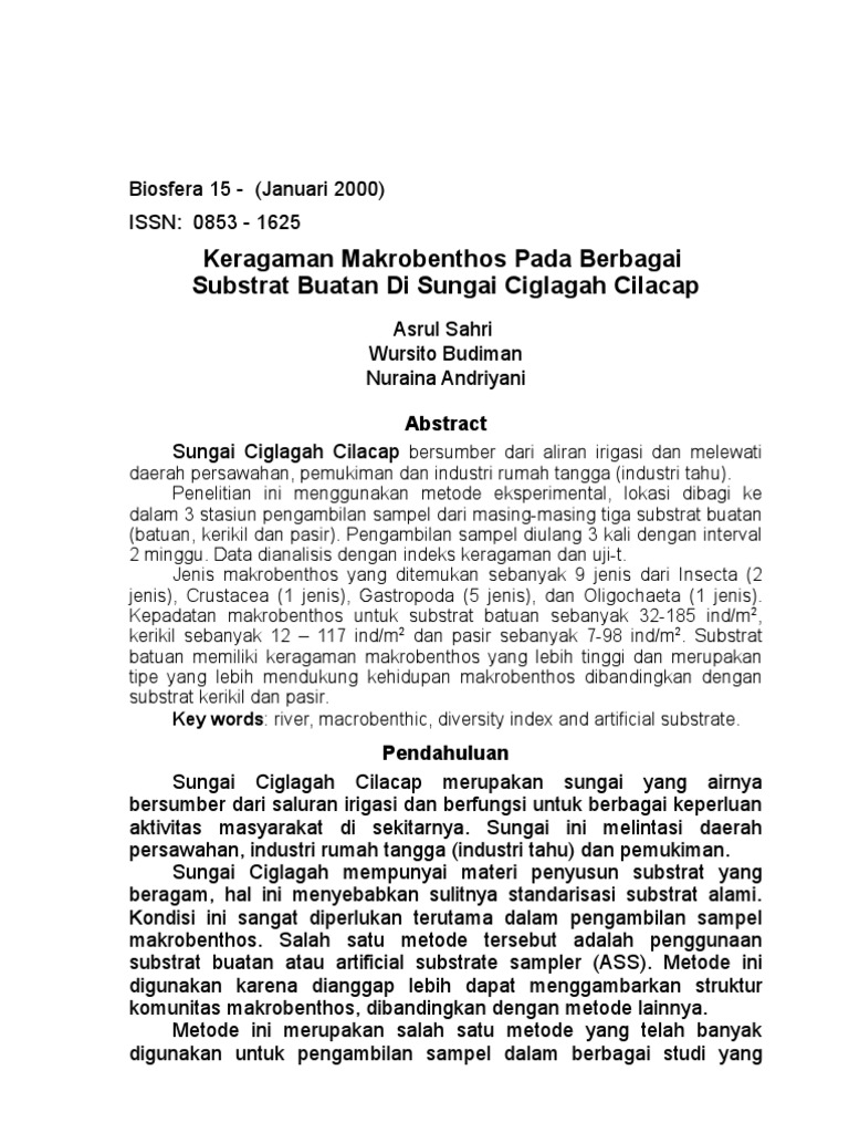 Keragaman Makrobenthos Sungai | PDF | Ilmu Sosial | Teknologi & Rekayasa