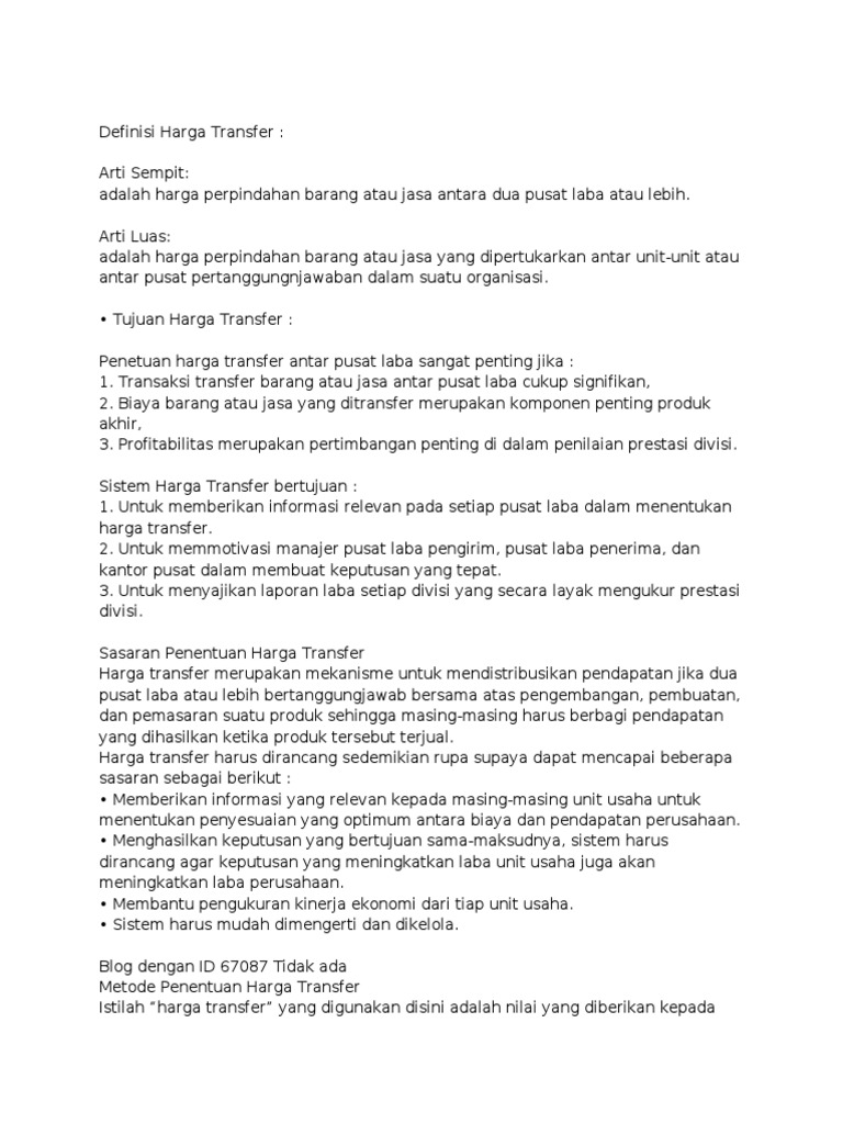 Definisi Harga Transfer | PDF