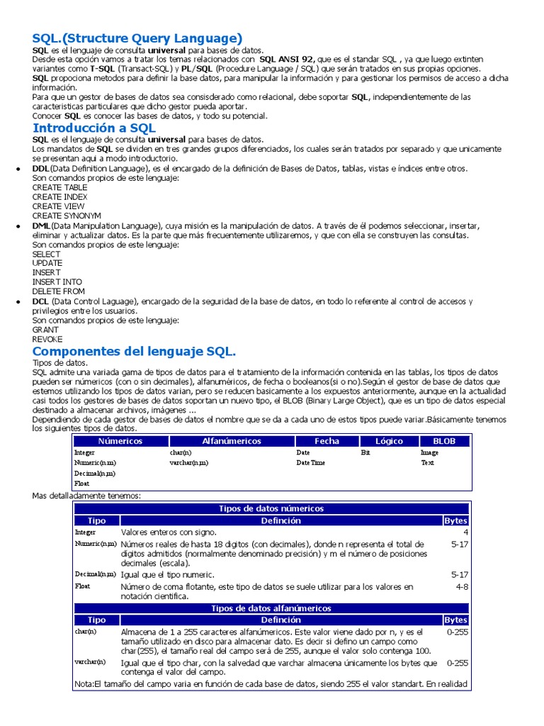 SQL Apuntes | PDF | SQL | Tabla (base de datos)