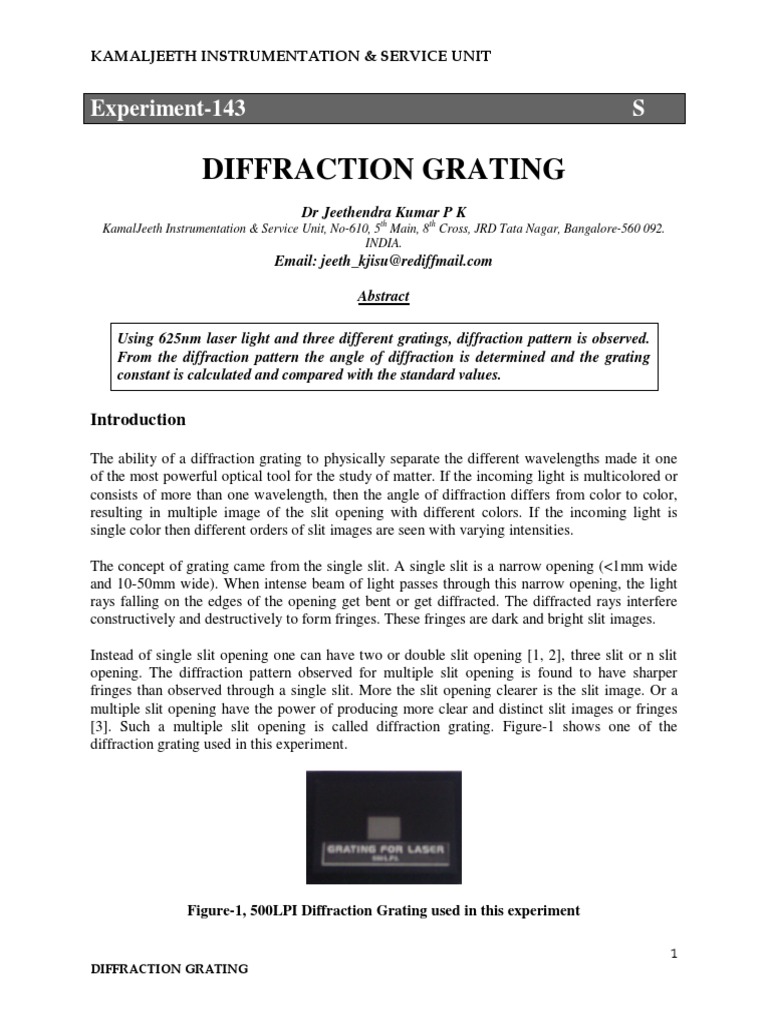 Diffractin Grating | PDF | Diffraction | Interference (Wave Propagation)