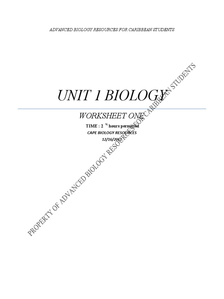 Advanced Biology Worksheet for CAPE Students | PDF