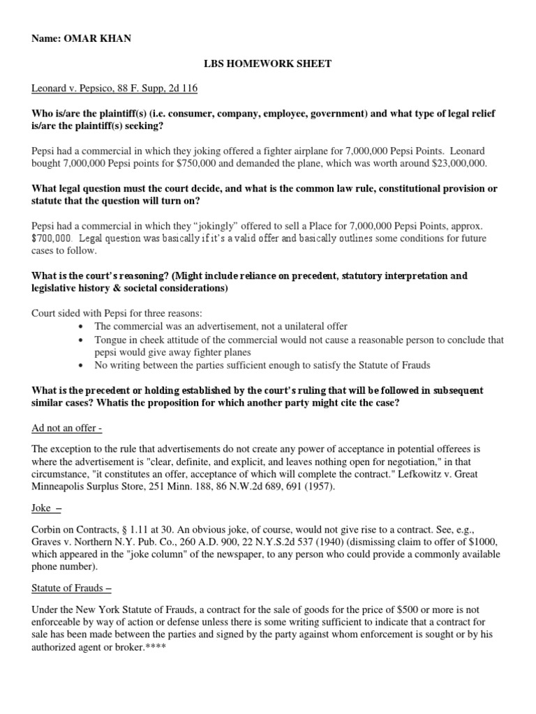 Pepsi Did Not Form a Valid Contract by Advertising a Fighter Jet for 7 ...