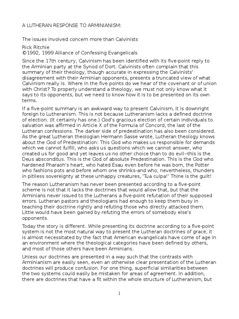 A Lutheran Response To Arminianism | PDF | Arminianism | Grace In ...