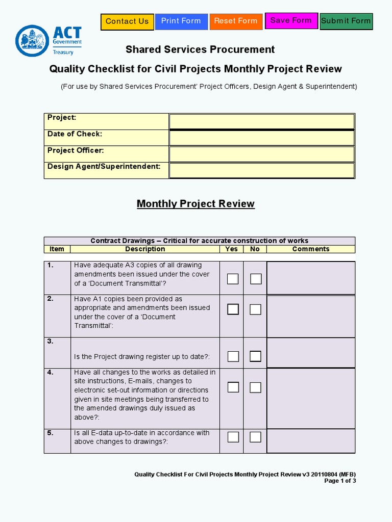 Checklist Monthly Project Review Civil Projects | PDF | General ...