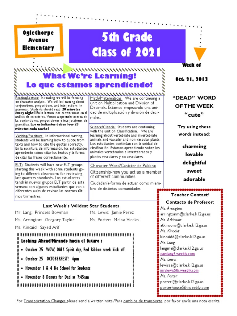 5th Grade Class of 2021: What We're Learning! Lo Que Estamos ...