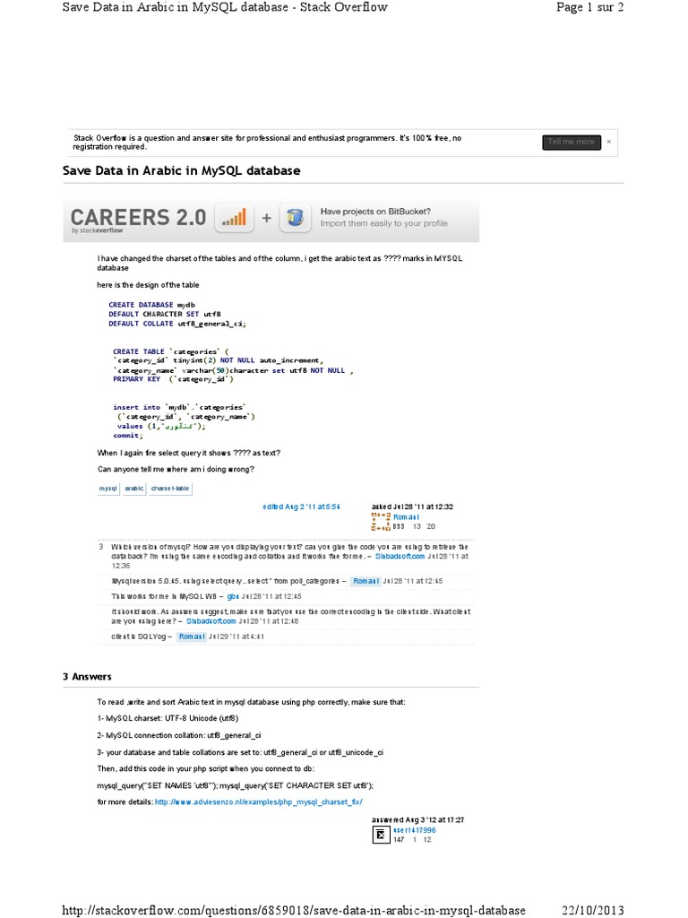 Save Data in Arabic in MySQL Database | PDF | Character Encoding | My Sql