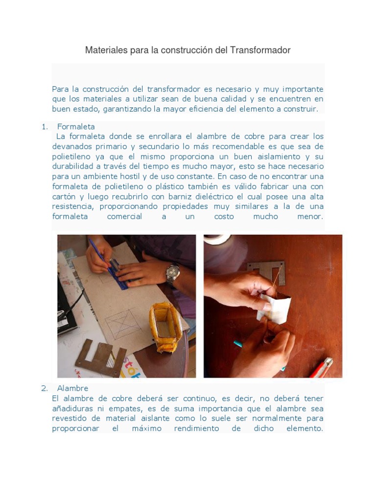 Materiales para La Construcción Del Transformador | PDF | Transformador | Papel
