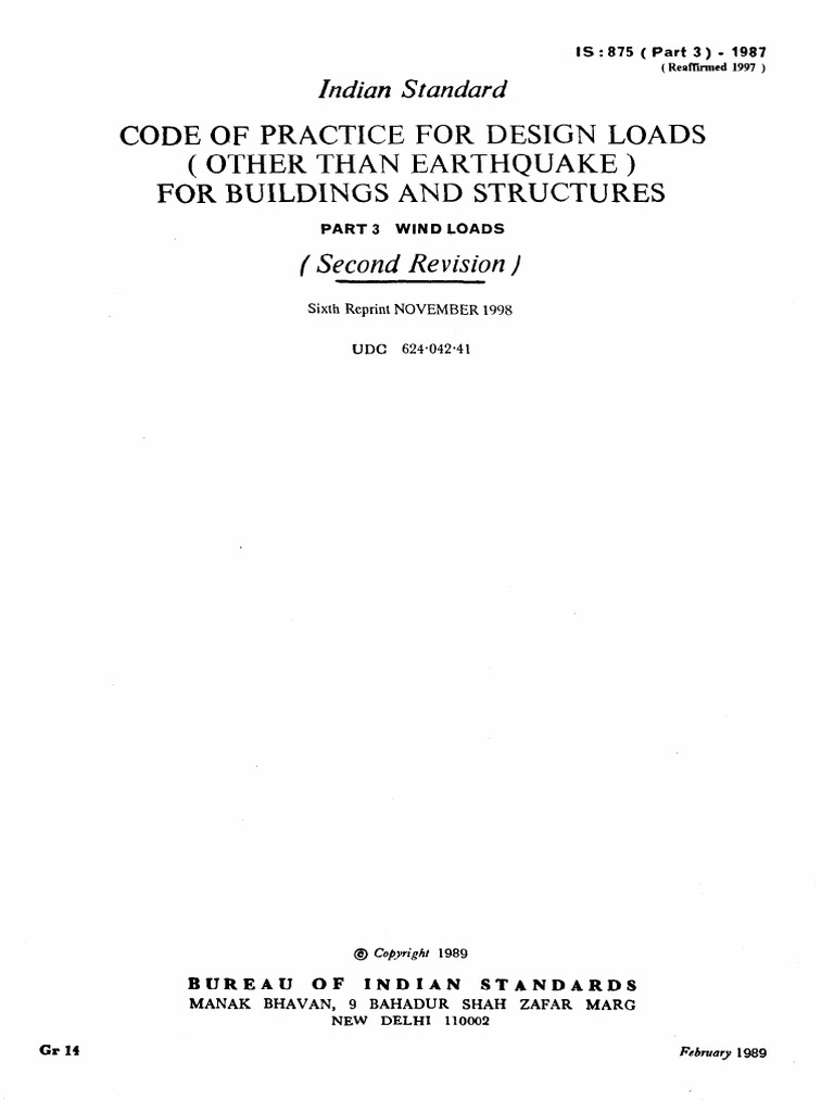 Is+875+ (Part 3) +Code+of+Practice+for+Design+Loads+ (Other+Tha | PDF ...