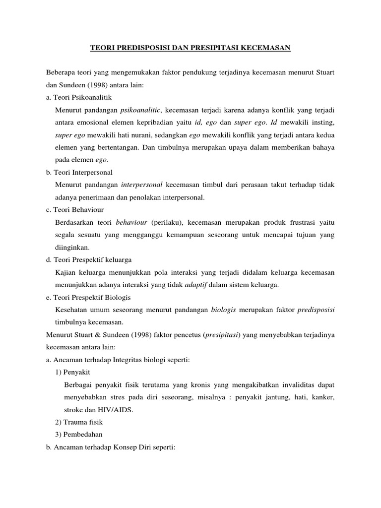Teori Predisposisi Dan Presipitasi Kecemasan | PDF | Sains & Matematika