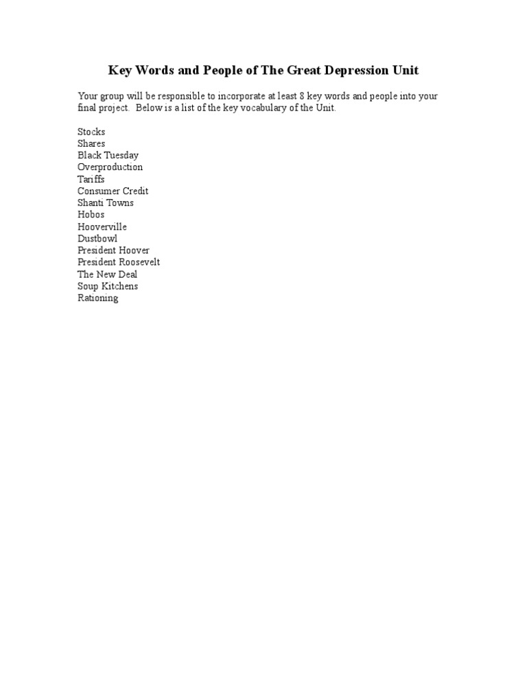 Great Depression Key Terms & Figures | PDF