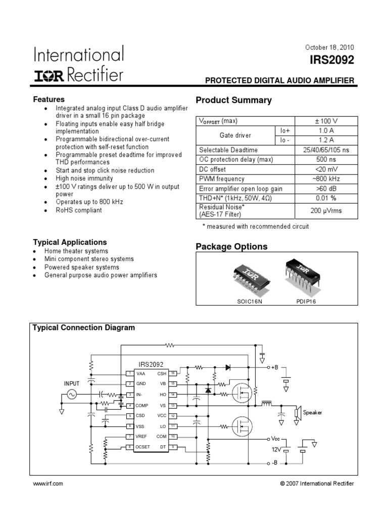 IRS2092_datasheet | Amplifier | Diode | Free 30-day Trial | Scribd