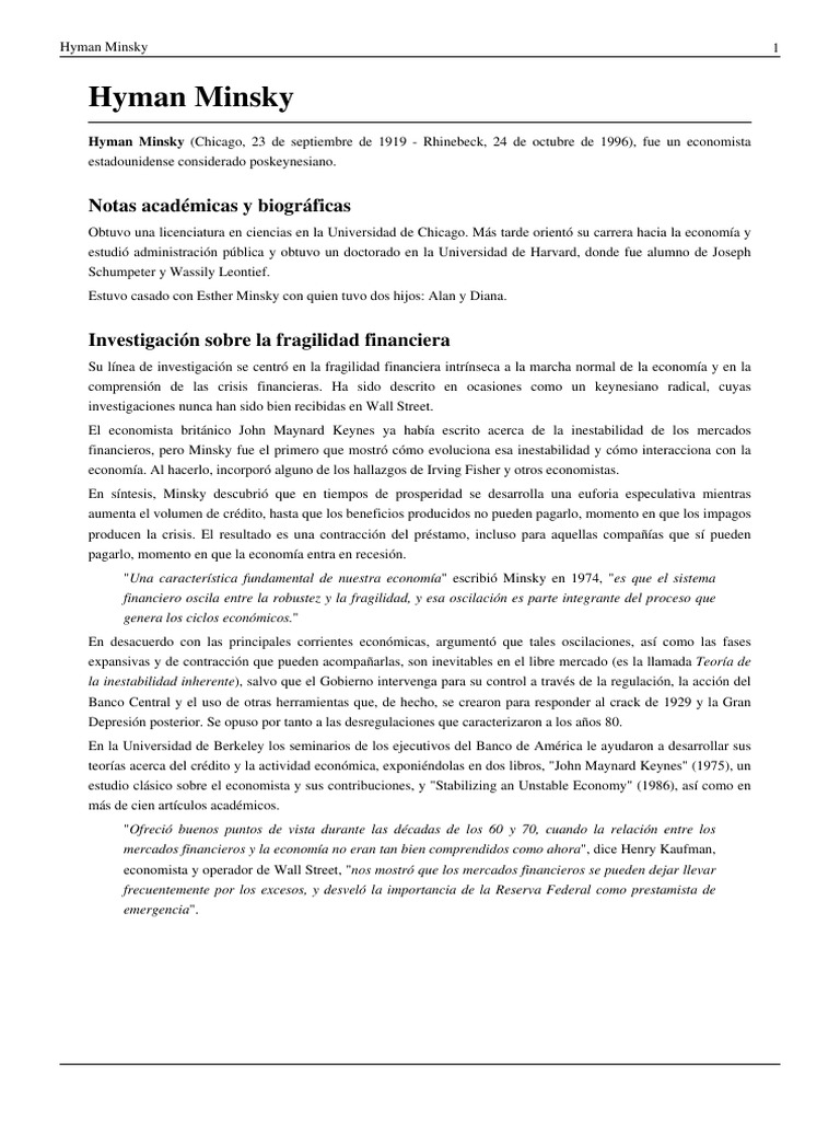 Hyman Minsky | PDF | Macroeconómica | Dinero