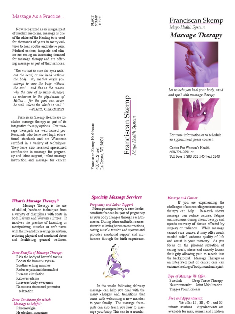 BROCHURE - Massage Therapy Final Brochure | PDF | Massage | Pain