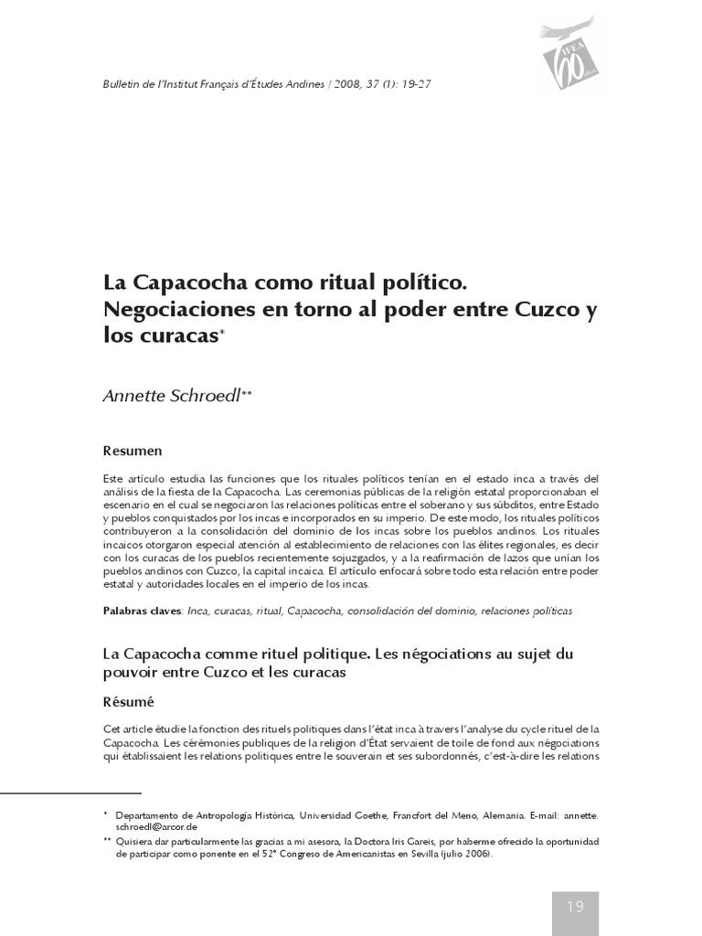 La Capacocha Como Ritual Político. Negociaciones en Torno Al Poder ...