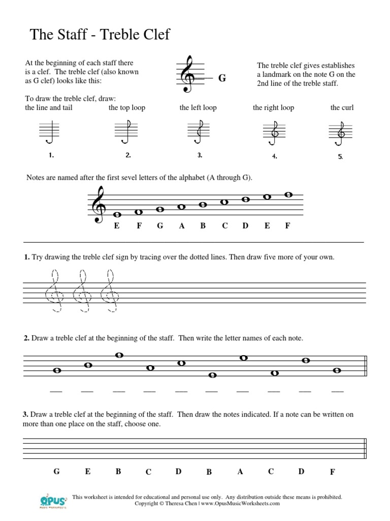 Music Theory Worksheet 3 Treble Clef PDF | PDF | Teaching Methods ...