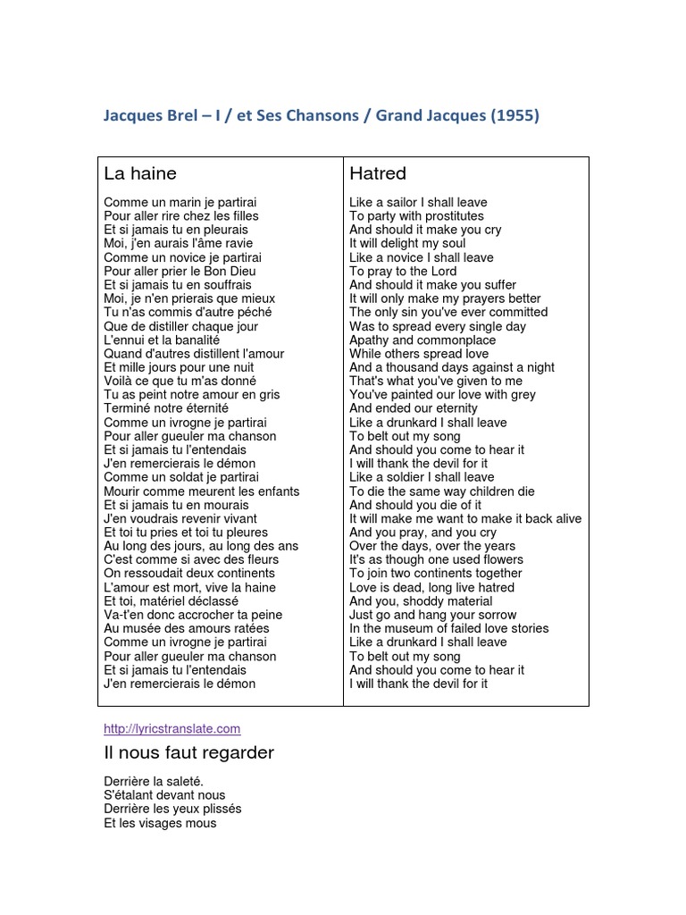 Lyrics - Jacques Brel | PDF | Loisirs
