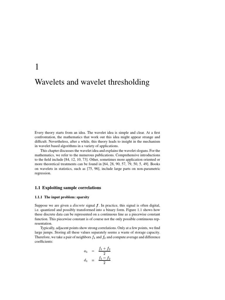 Wavelets and Wavelet Thresholding: 1.1 Exploiting Sample Correlations | PDF | Wavelet | Filter ...