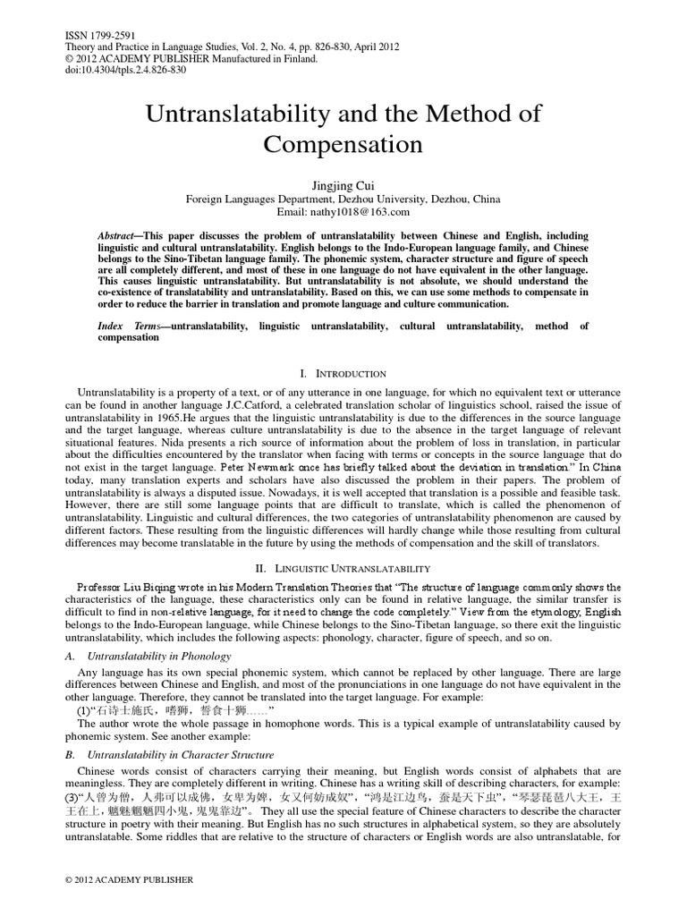 Untranslatability and The Method of Compensation | PDF | Translations ...