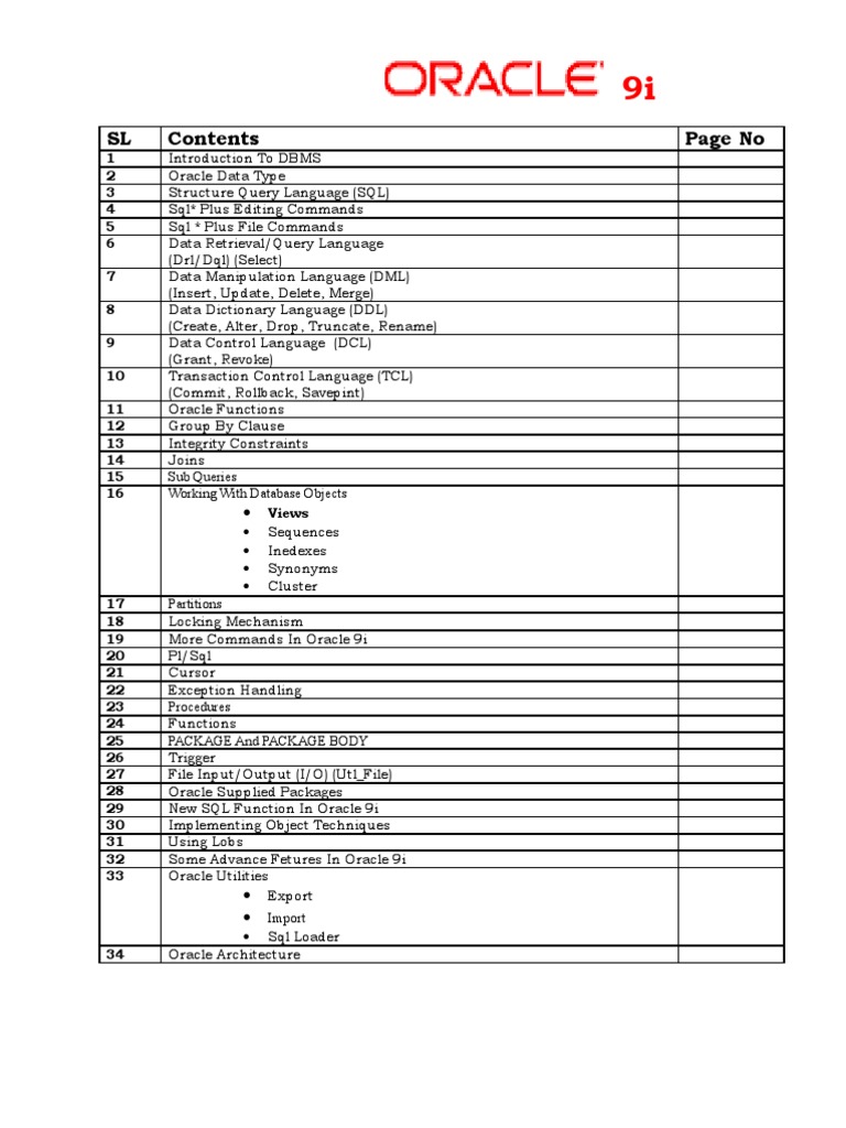 Oracle 9i Notes | PDF | Relational Database | Databases Oracle 9i Notes | PDF | Relational Database | Databases